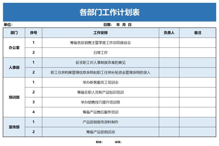 部门工作计划表格模板(年度/月/周/日)excel免费下载（精选模板8款） - 趣帮office教程网